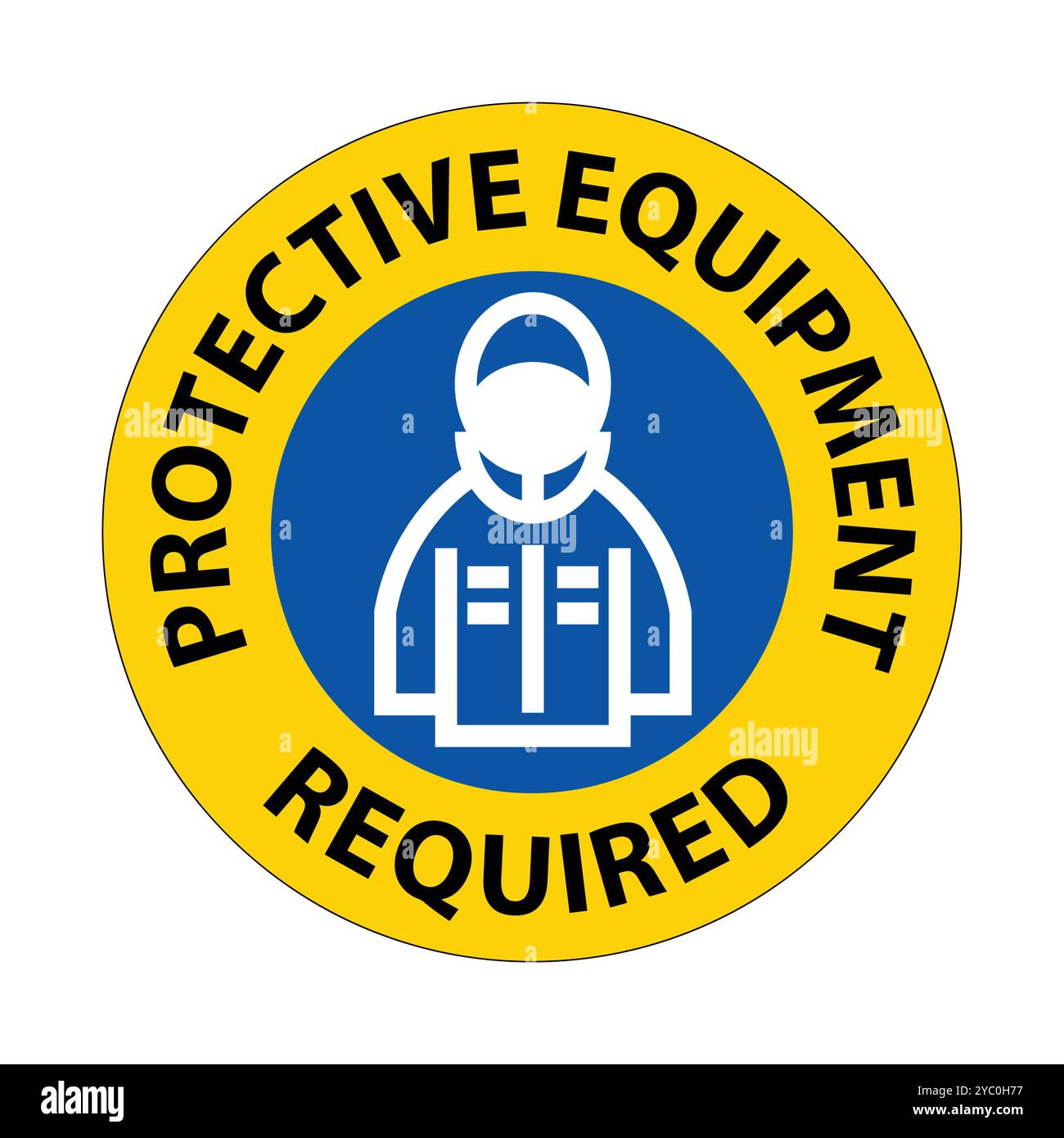 This image features a safety sign indicating that protective equipment ...