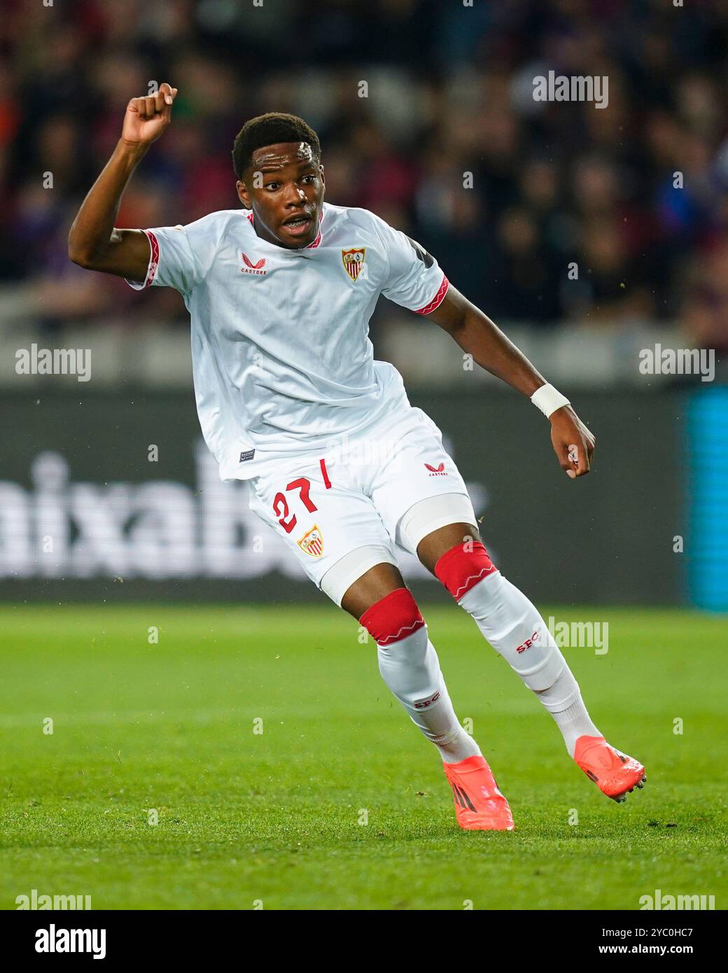 Barcelona, Spain. 20th Oct, 2024. Stanis Idumbo Mozambo of Sevilla FC ...