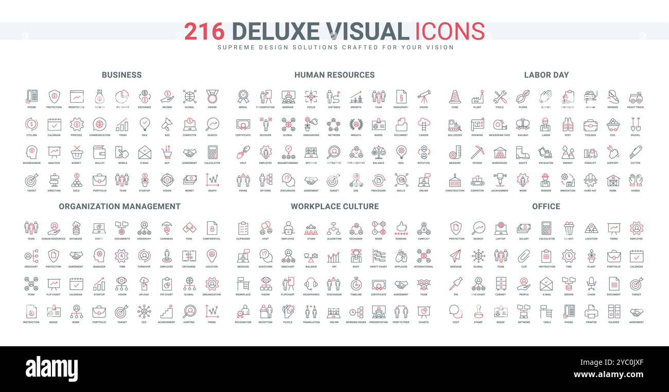 Business and HR, office culture, communication algorithms and conflict line icon set. Labor day ...
