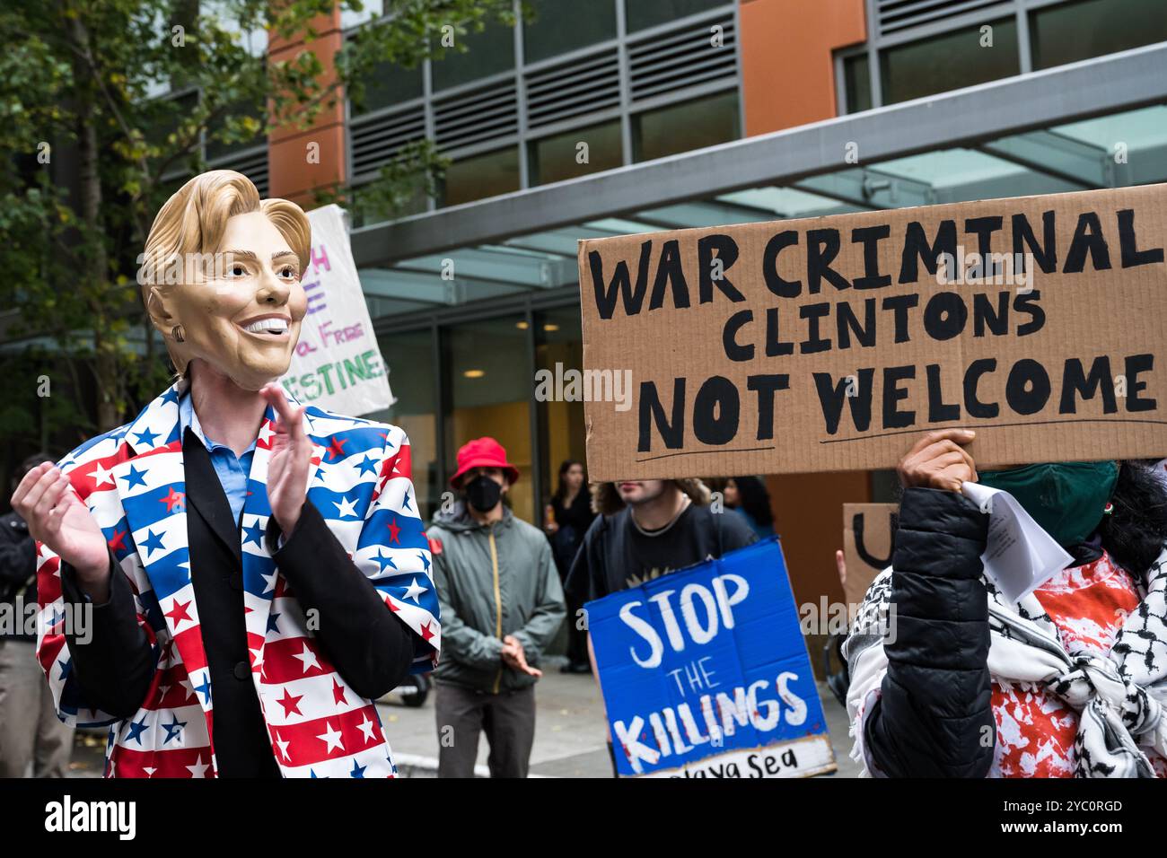 Seattle, USA. 20th Oct, 2024. A protest outside the Paramount theater ...