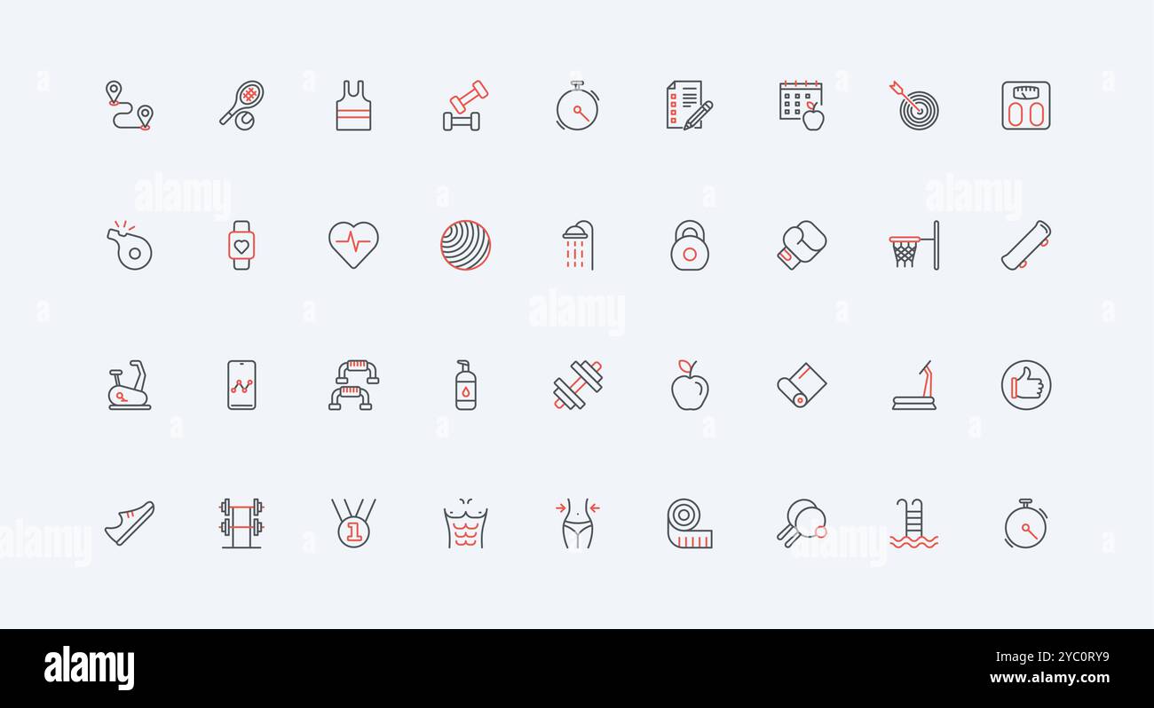 Fitness and food for healthy lifestyle line icon set. Mobile app for ...
