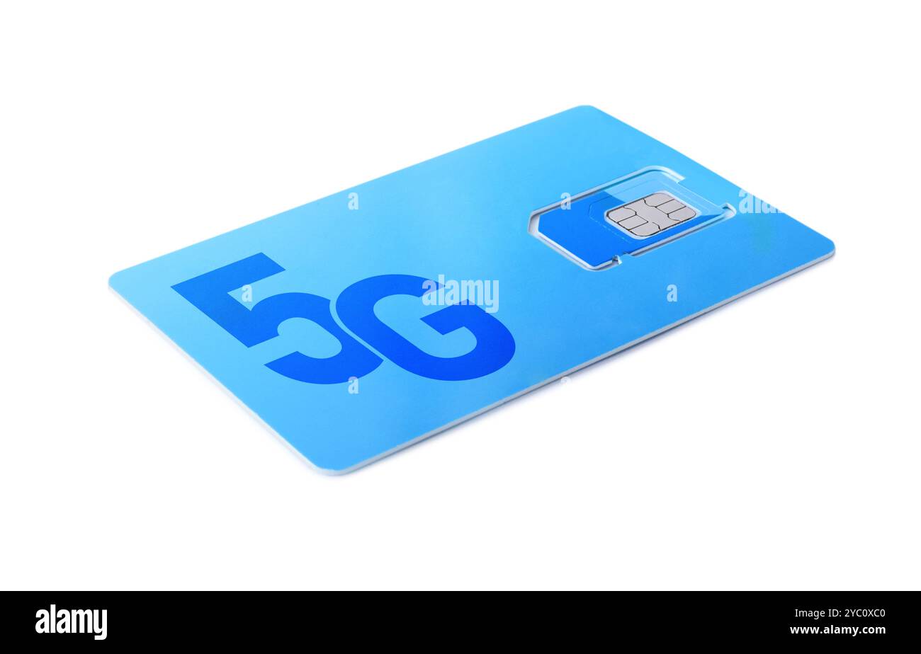 Light blue 5G SIM card isolated on white Stock Photo - Alamy