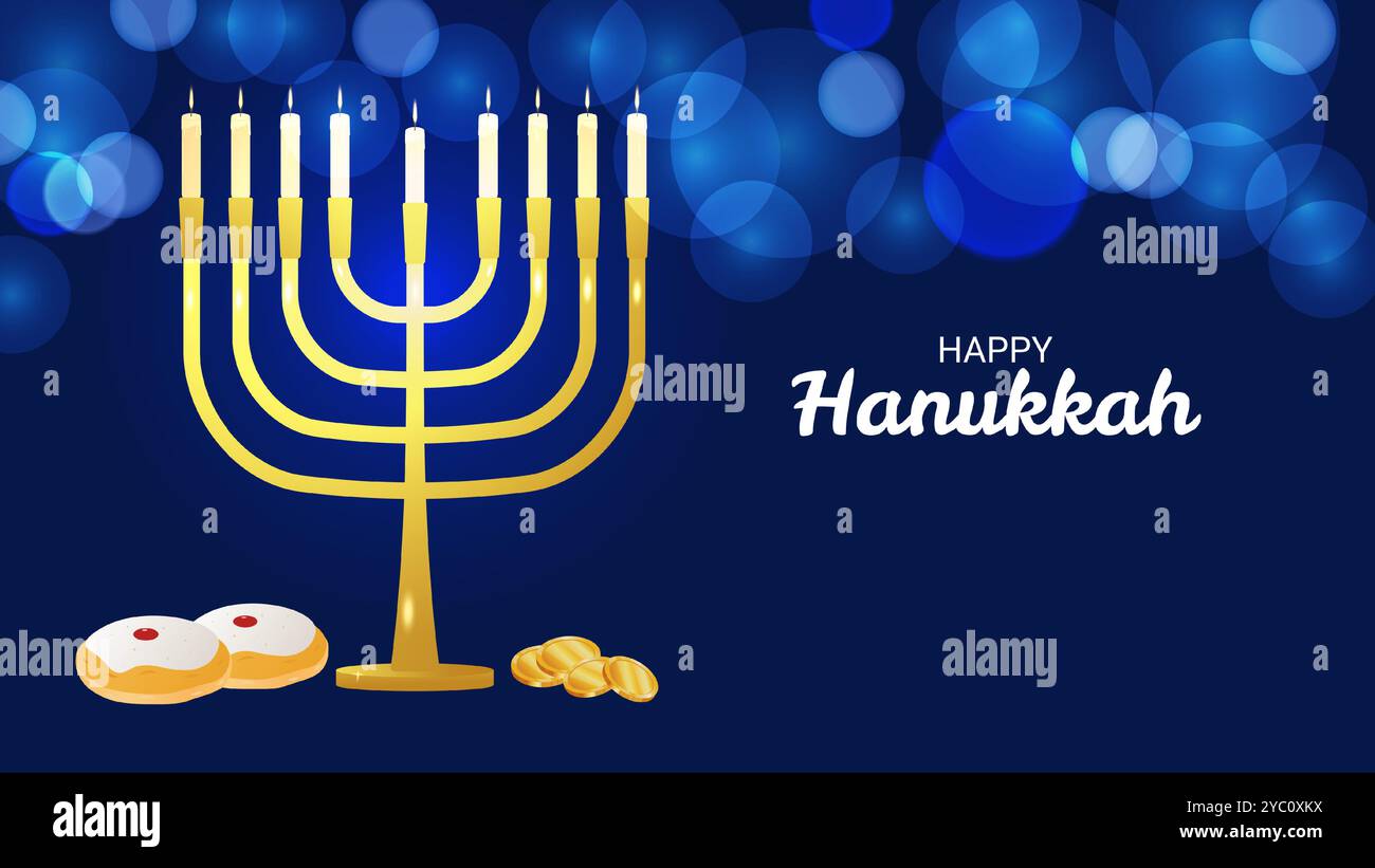 Hanukkah Jewish holiday sign of spiritual rebirth. Menorah on dark ...