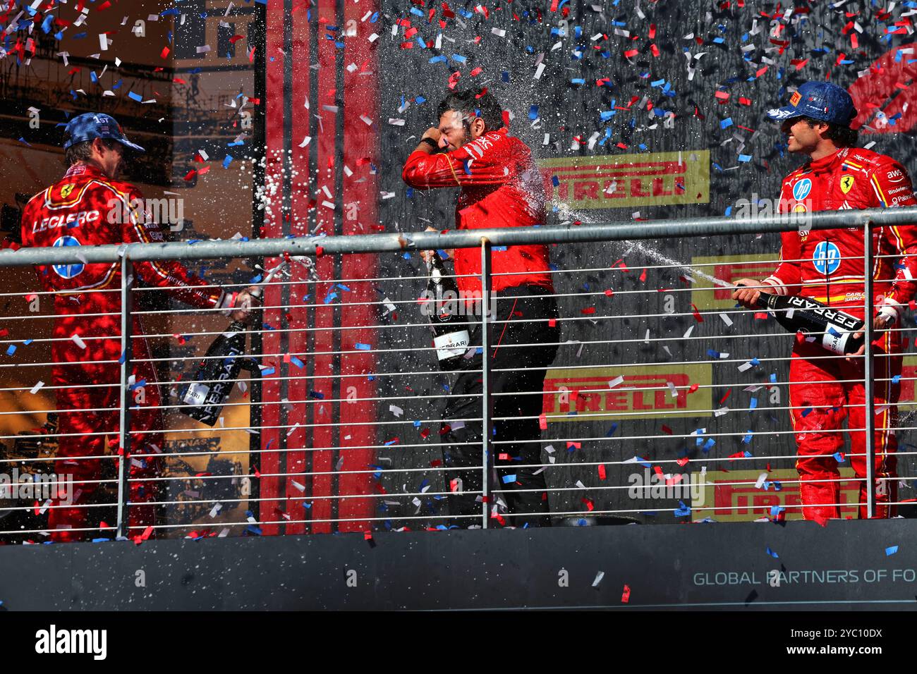 Austin, USA. 20th Oct, 2024. (L to R): Race winner Charles Leclerc (MON ...