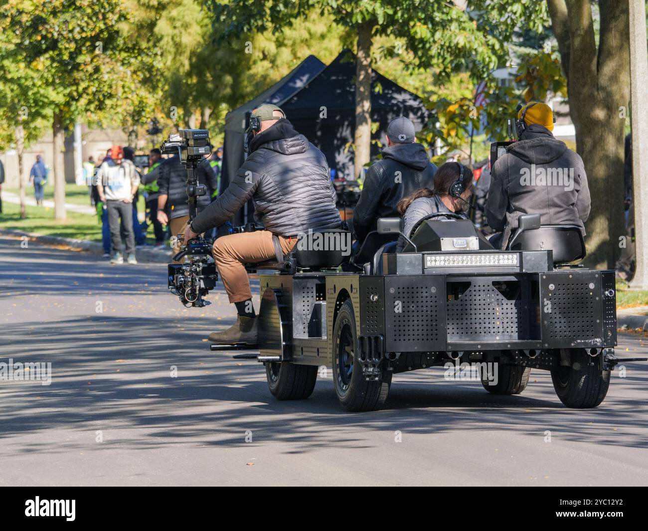 Camera car filming a scene in, "Chicago Fire," on the 300 block of Park ...