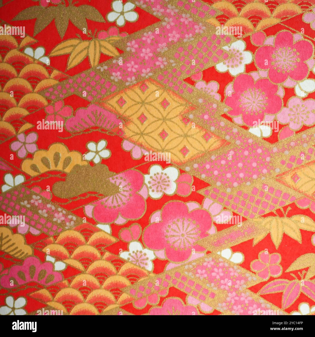Traditional Japanese patterns with floral theme on colorful background ...