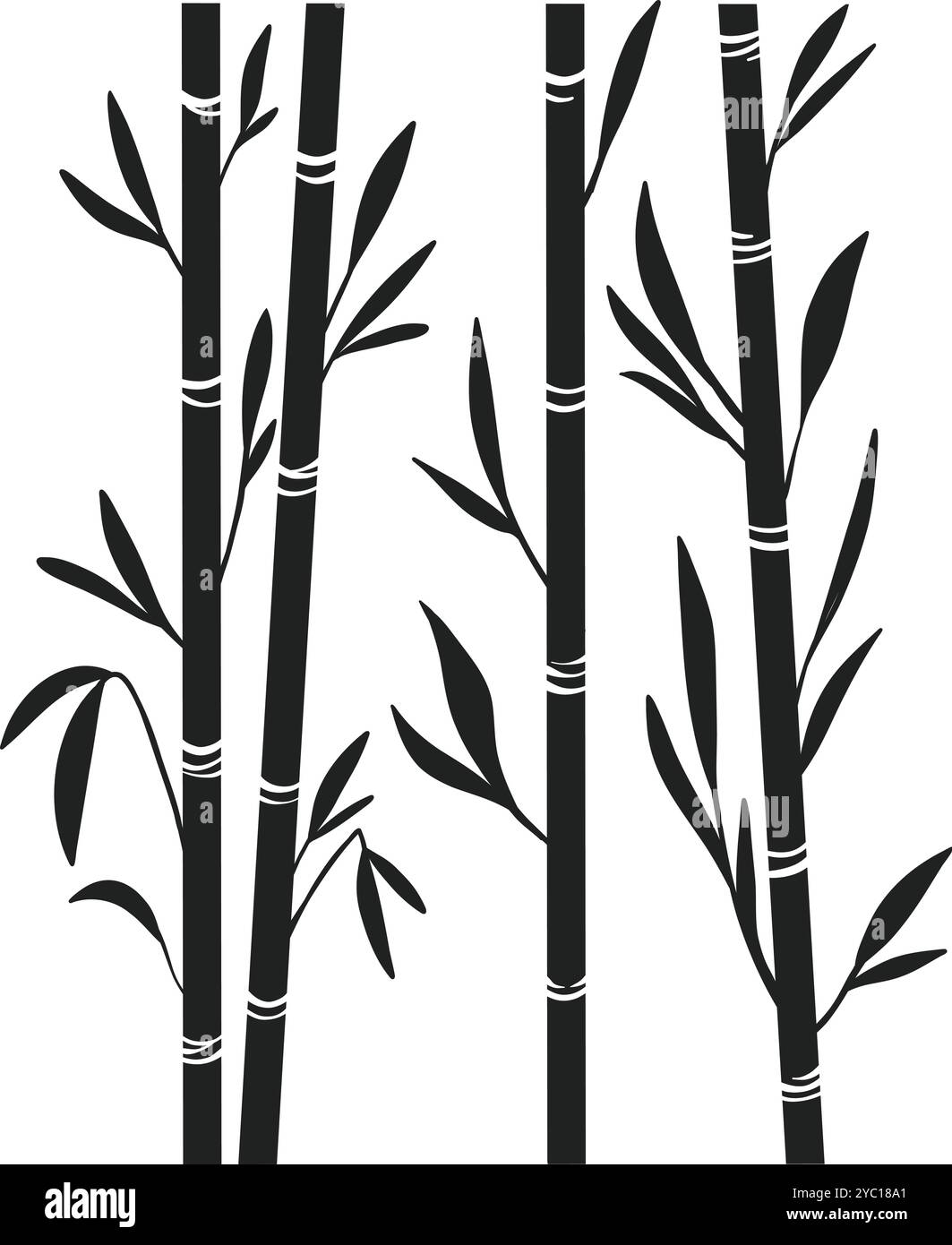 Bamboo forest stems. Jungle bamboo stems silhouettes, bamboo branches ...