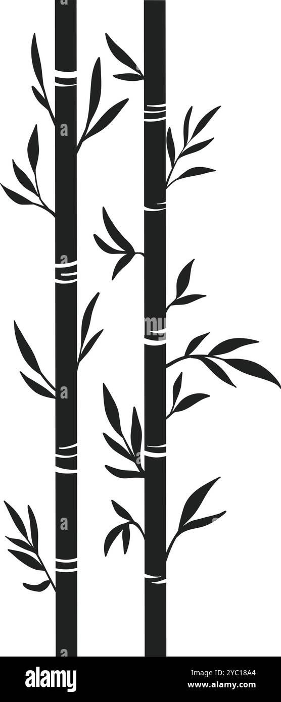 Bamboo forest stems. Jungle bamboo stems silhouettes, bamboo branches ...