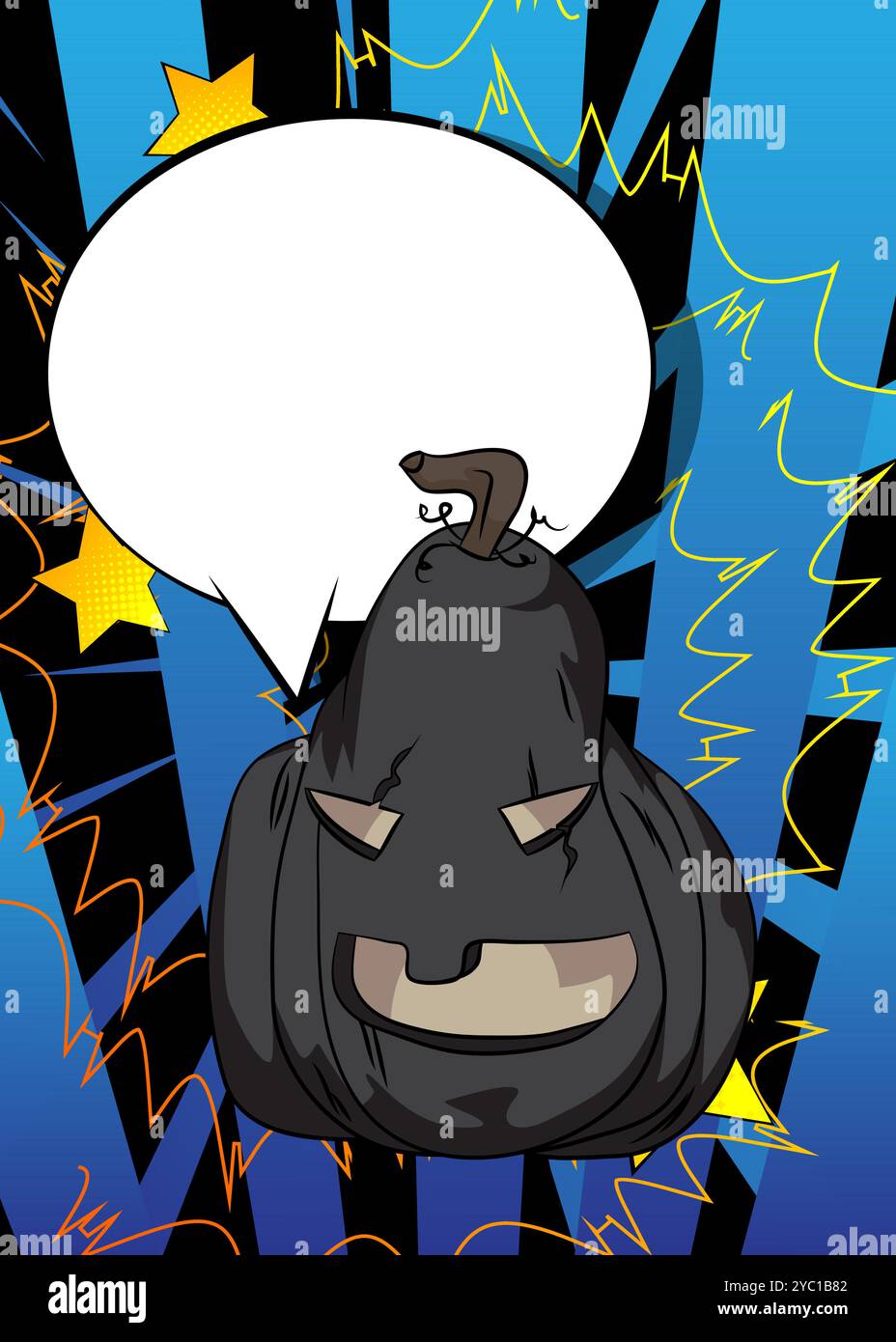 Cartoon Halloween Pumpkin with blank speech bubble, comic book Jack O ...