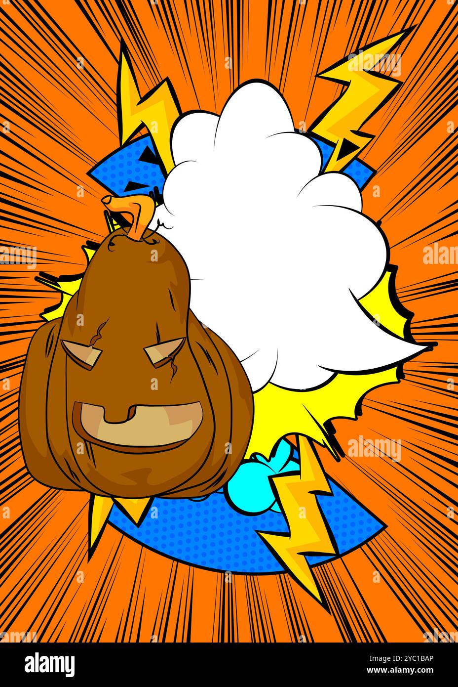 Cartoon Halloween Pumpkin with blank speech bubble, comic book Jack O ...