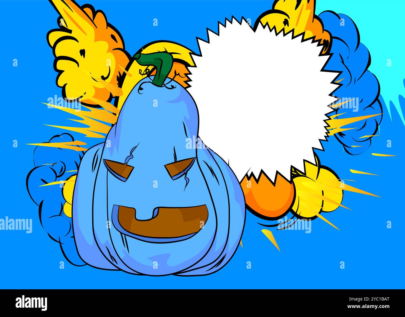Cartoon Halloween Pumpkin with blank speech bubble, comic book Jack O ...