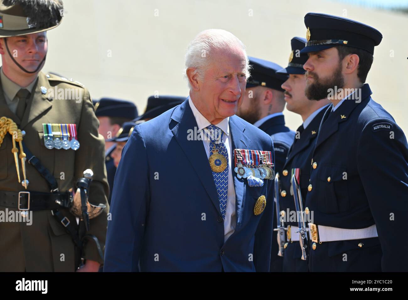 Canberra, Australia. 21st Oct, 2024. Britain's King Charles III inspects the Guard of Honour at ...