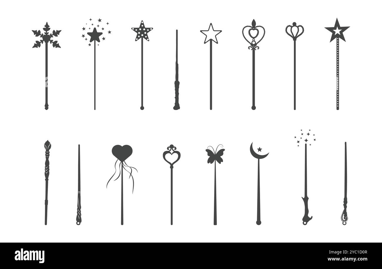 Magic wand silhouette, Wand silhouette, Wizard wand silhouette, Wand vector bundle Stock Vector ...