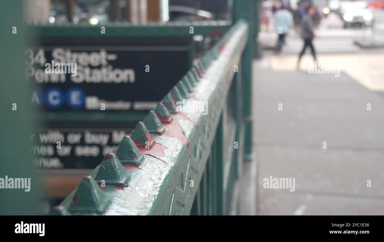 New York City subway sign, underground metro station. Metropolitan ...