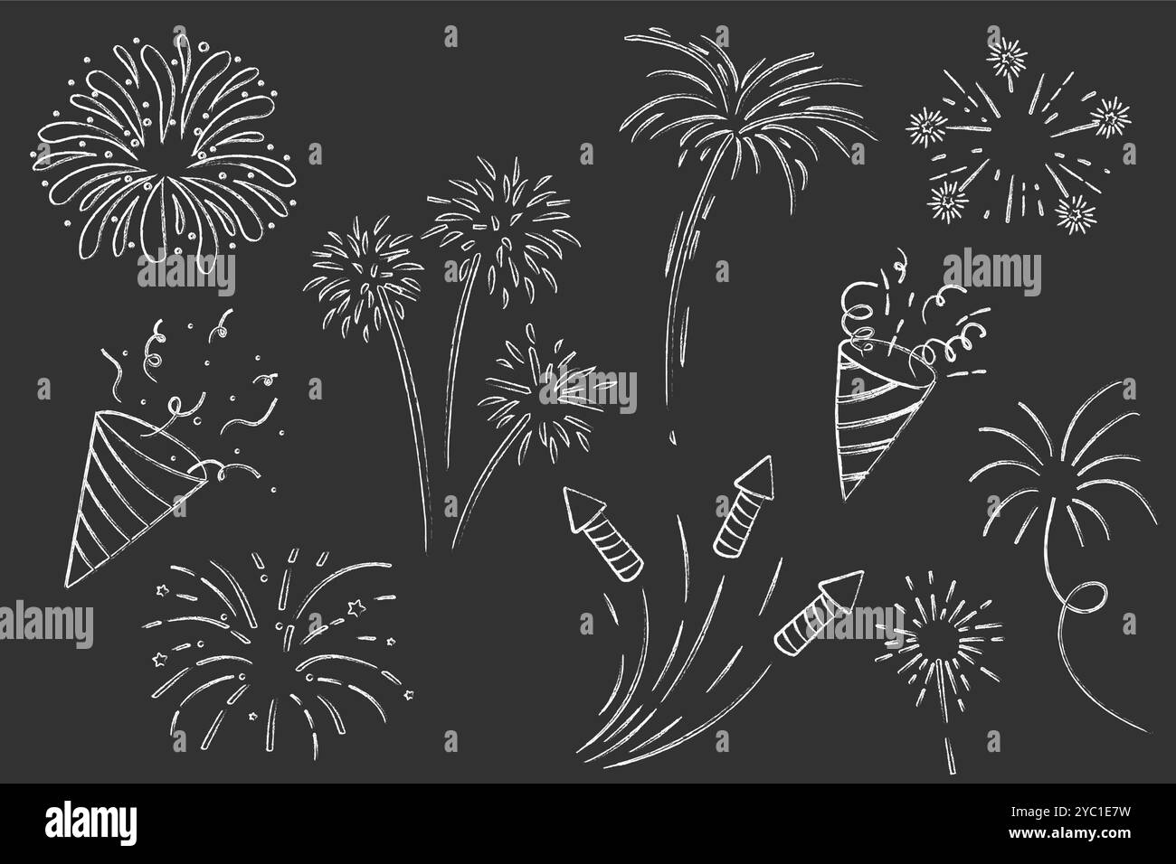 Fireworks and rocket, salute with burst, light and festive explosions ...