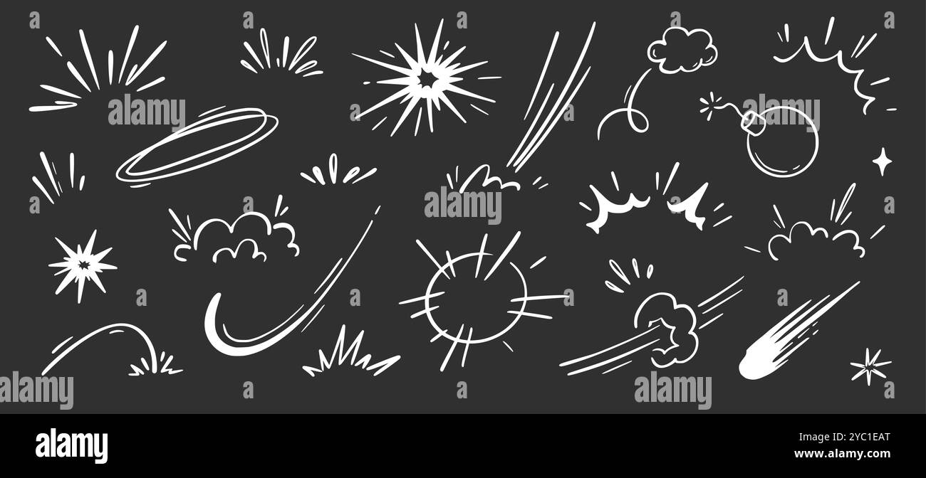 Comic cartoon boom speed effect, explosive motion line element set ...