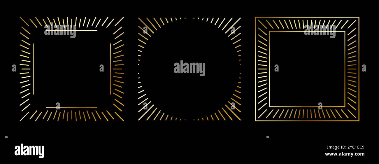 Golden thin frames set. Gold square borders in art deco style. Thin ...