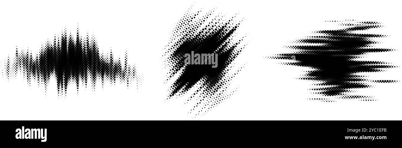 Glitch halftone line element set. Dotted texture geometric form ...