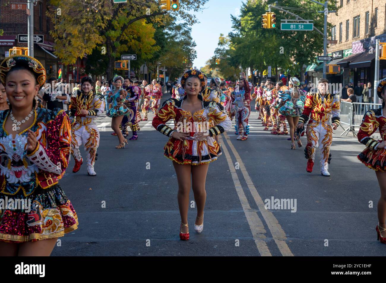 NEW YORK, NEW YORK - OCTOBER 20: Participants in colorful costumes ...
