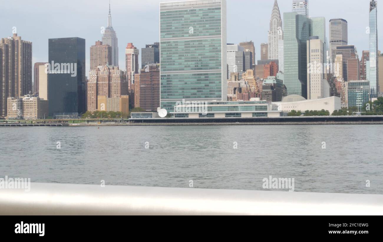 New York City waterfront skyline, Manhattan Midtown buildings ...
