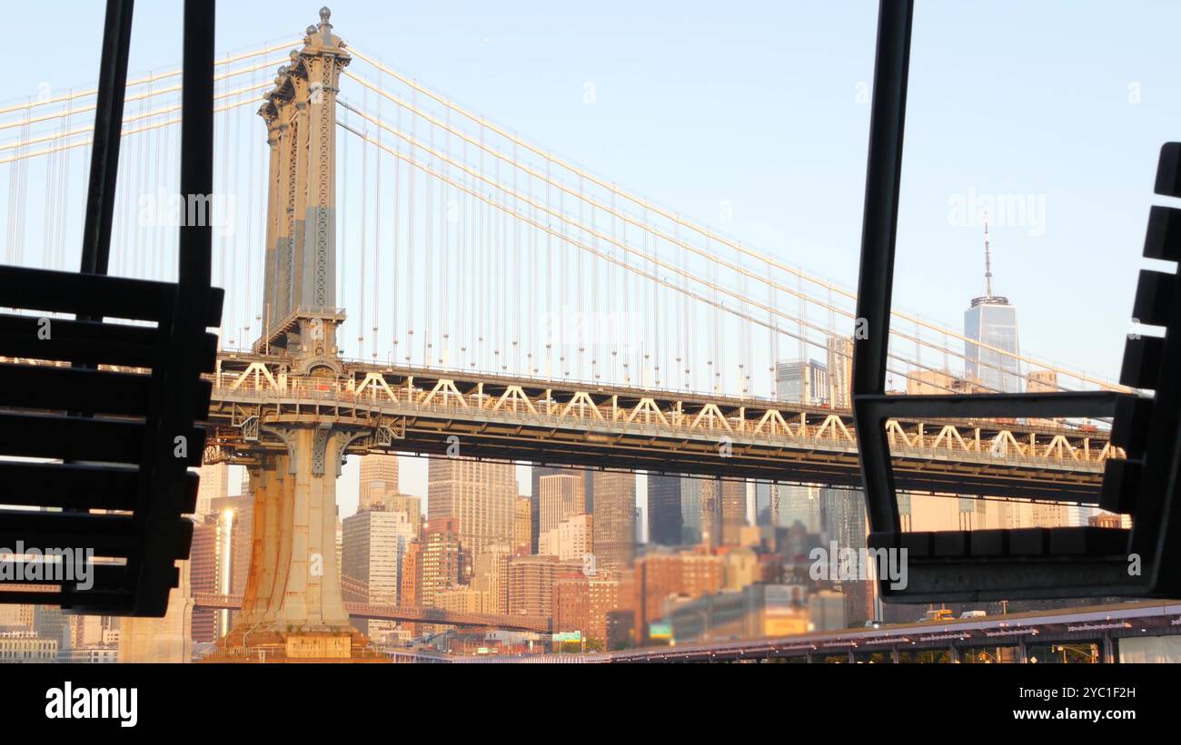 New York City Manhattan Bridge to Brooklyn. Swings on Pier 35 ...