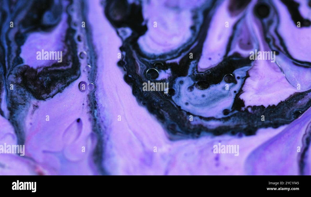 Oil fluid splash. Paint blend. Blur neon purple blue black color ...