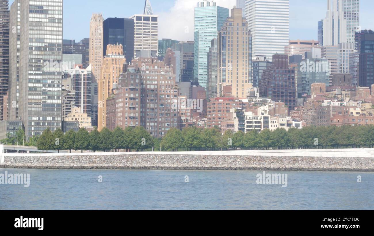 New York City waterfront skyline, Manhattan Midtown buildings, East ...