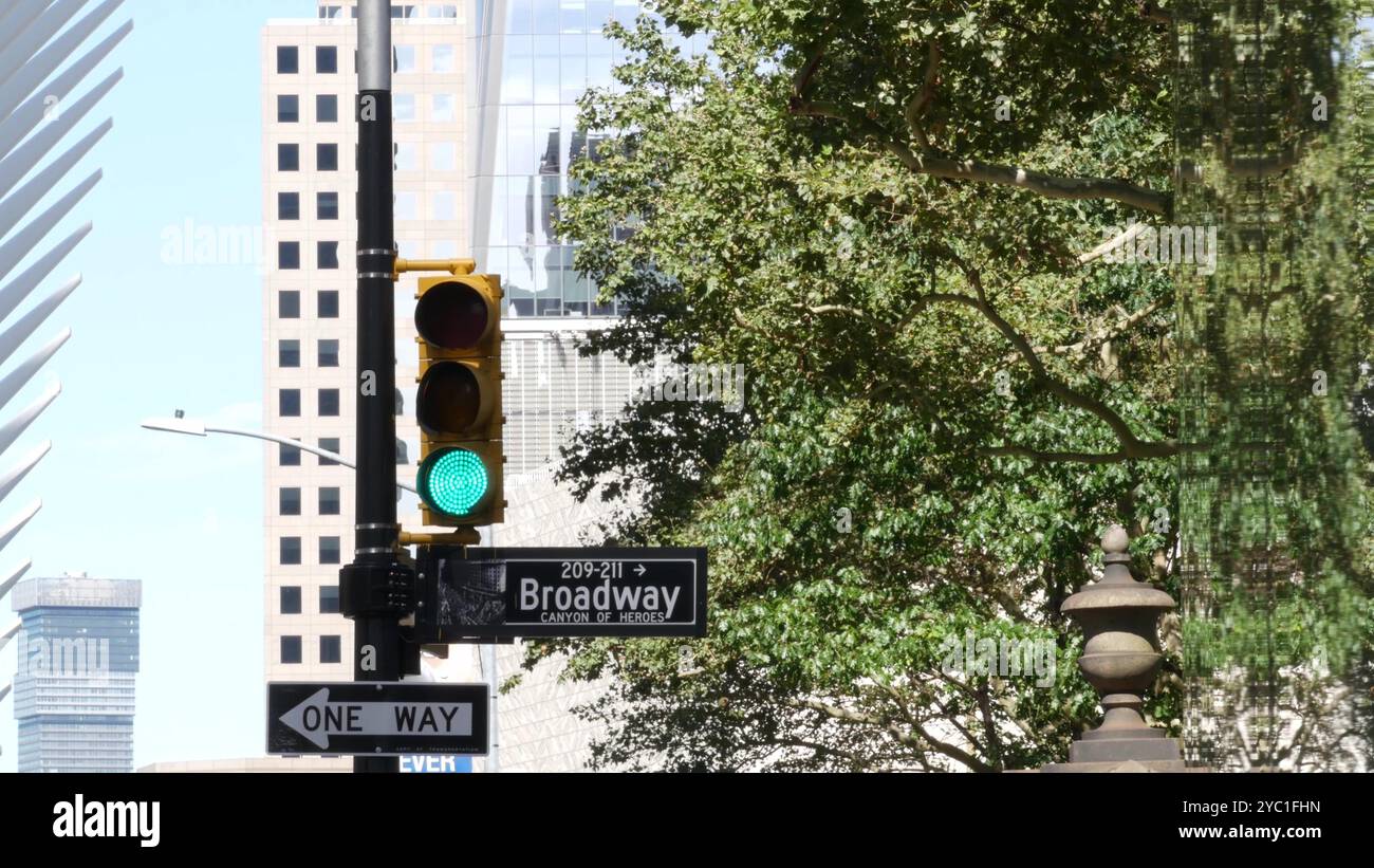 Broadway street road sign, Manhattan downtown financial district ...