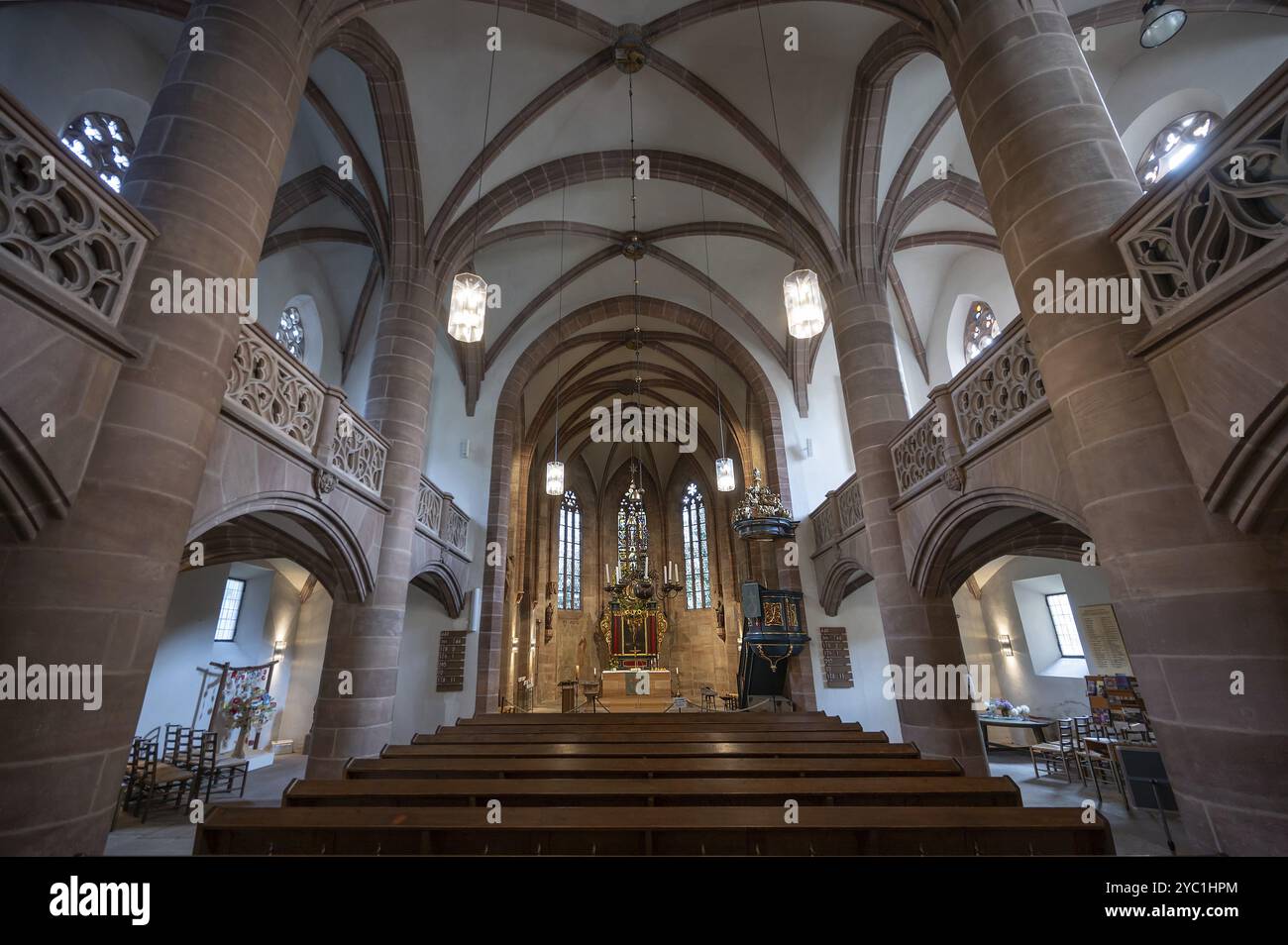 Interior with altar of the Church of St Nicholas and St Ulrich, nave ...