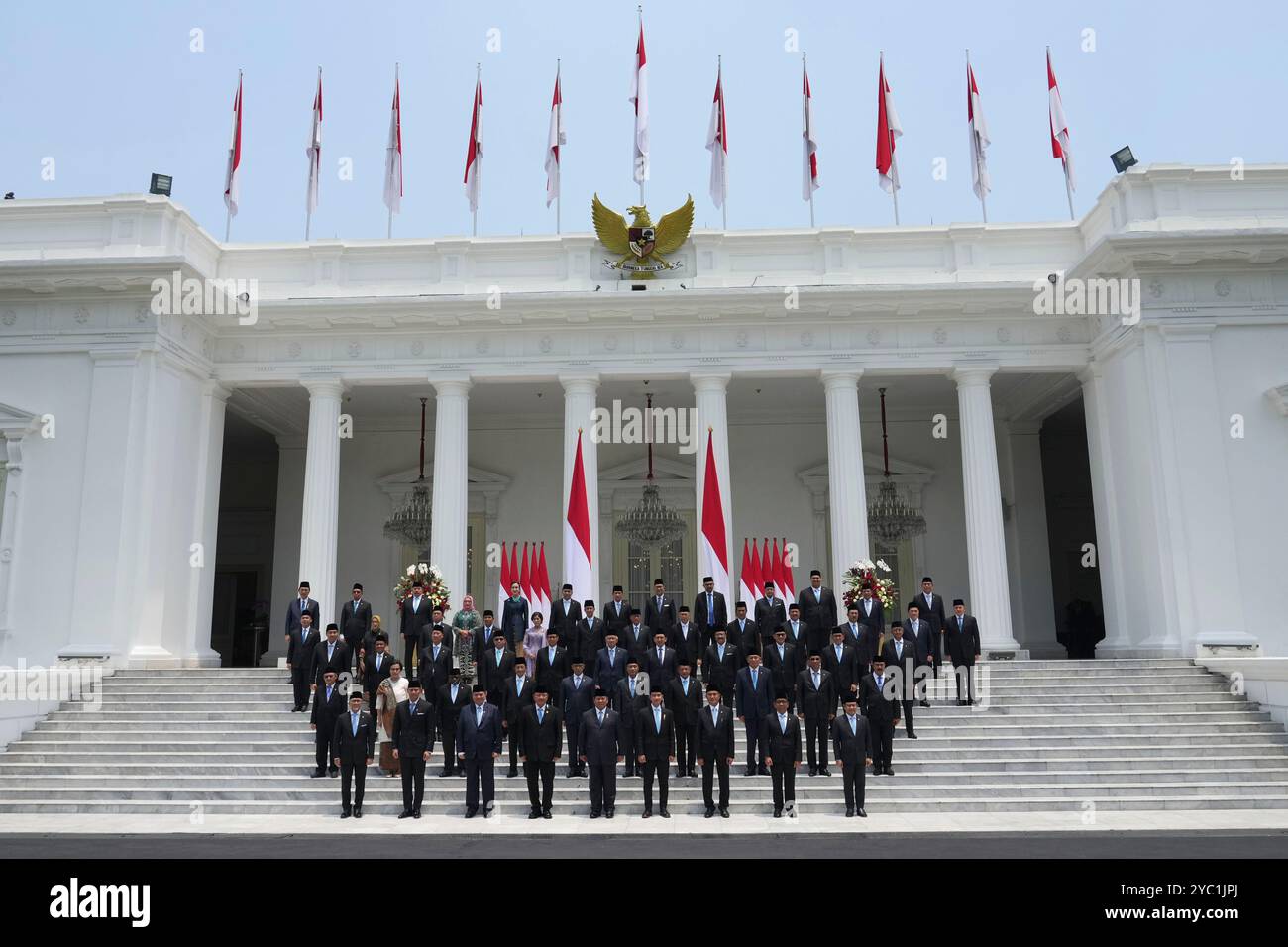 Indonesian President Prabowo Subianto, front center, and Vice President ...