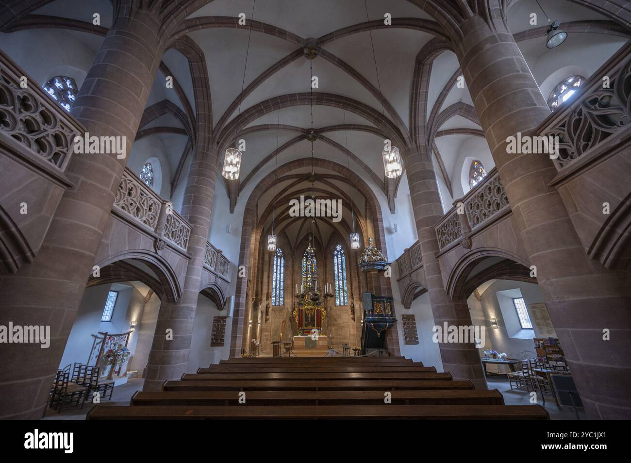 Interior with altar of the Church of St Nicholas and St Ulrich, nave ...