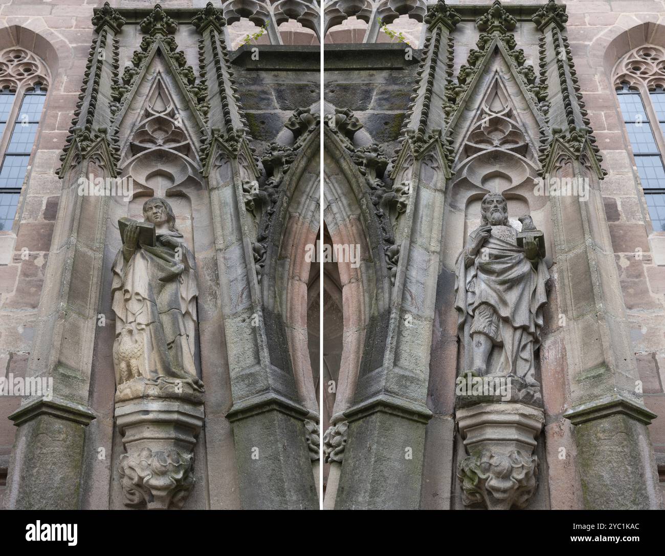 Sculptures to the left and right of the main entrance portal of St ...