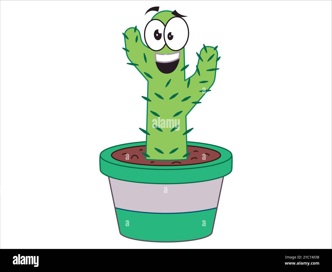 Cactus plant kids children cartoon character colorful art plant potted ...