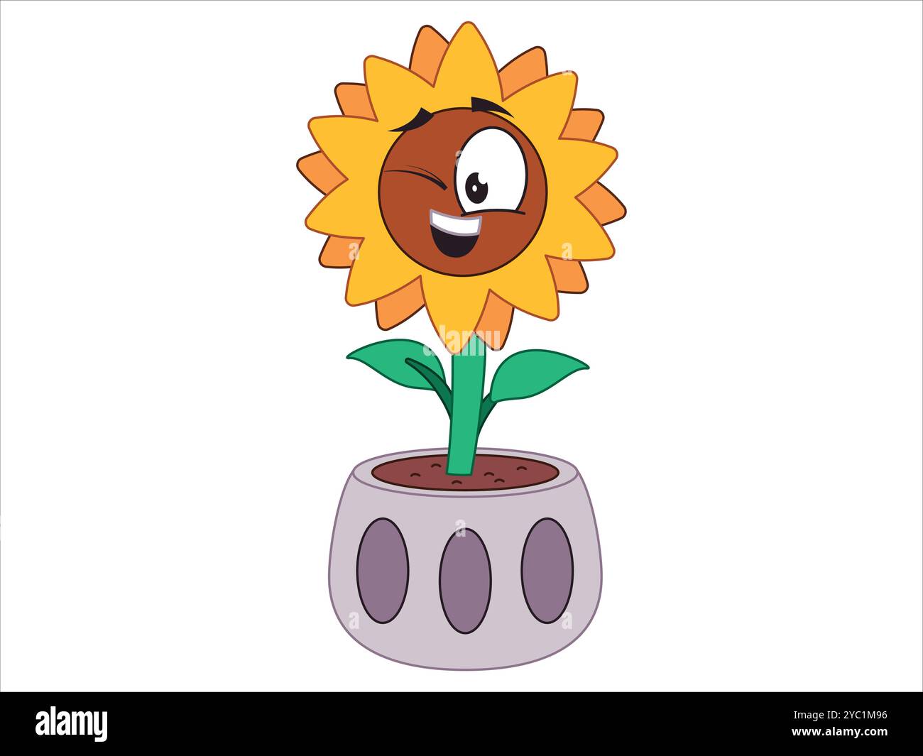Sunflower plant kids children colorful cartoon character potted plant ...