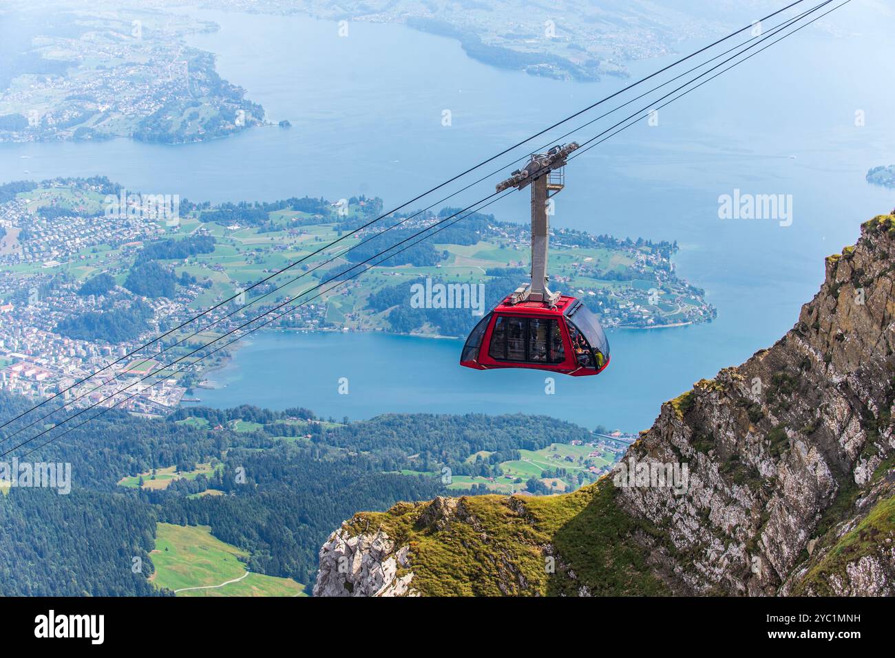 Cable car ascending to the top of Mount Pilatus, Lucerne, Switzerland ...