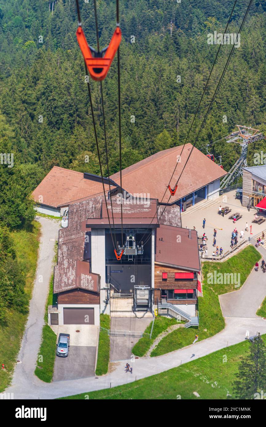Mountain close up view of funicular station on Mount Pilatus ...