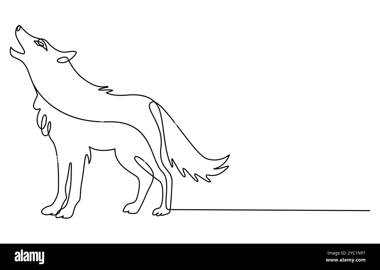 Continuous one line drawing of wolf animals concept single line outline ...