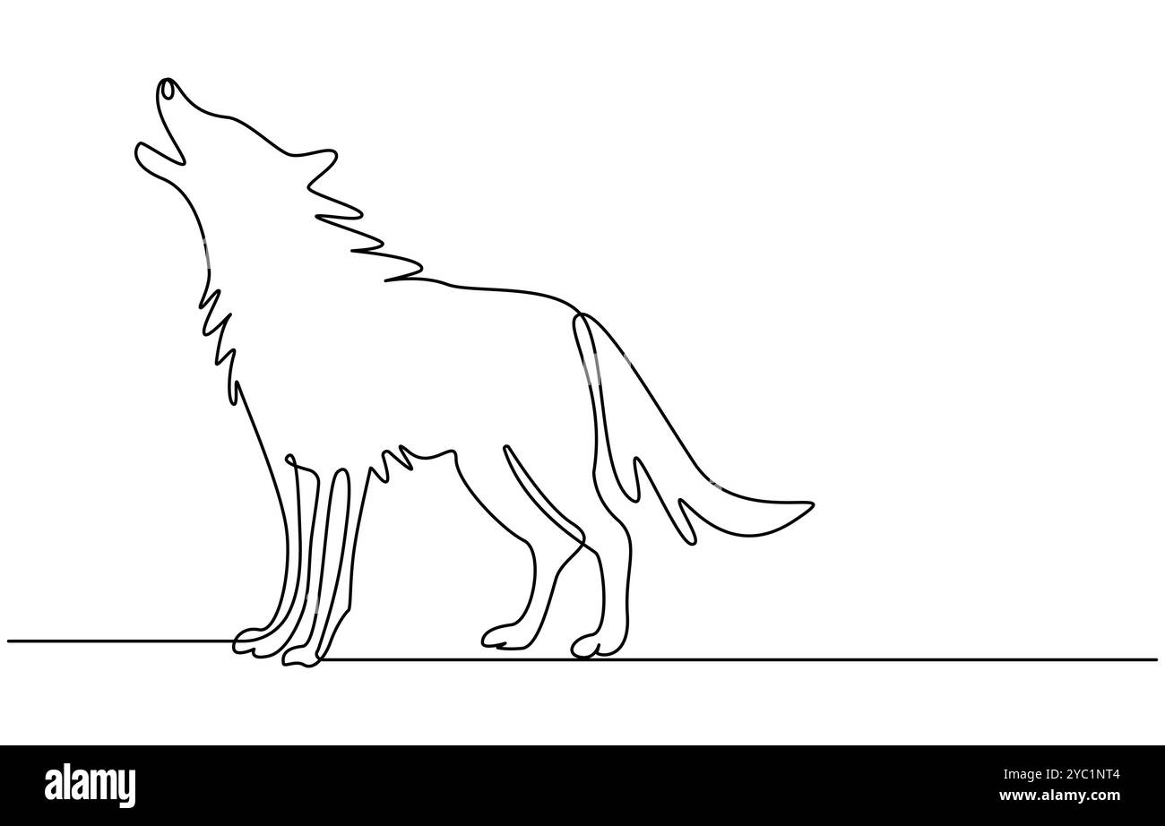Continuous one line drawing of wolf animals concept single line outline ...