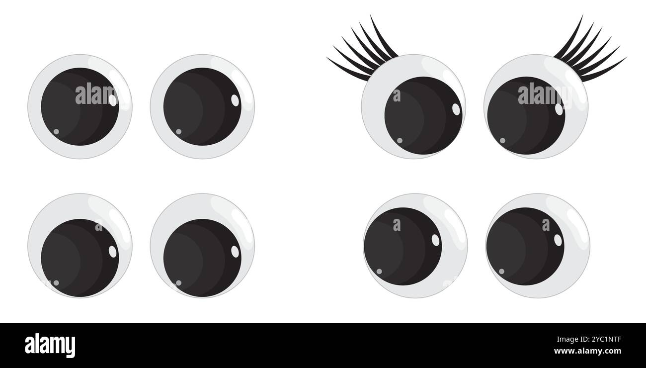 A set of plastic toy eyes. Glossy, bulging, puppet eyes. Cute, round ...