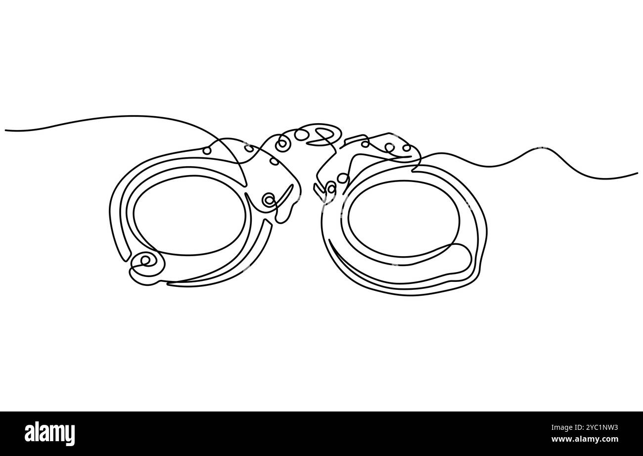 one line drawing of isolated vector object - handcuffs, One line ...