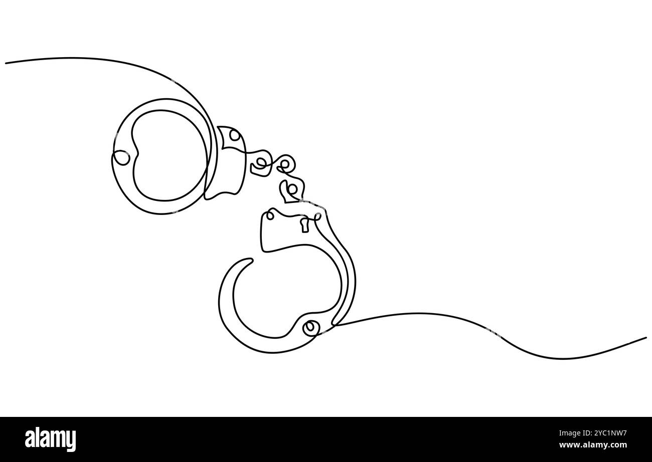 one line drawing of isolated vector object - handcuffs, One line ...
