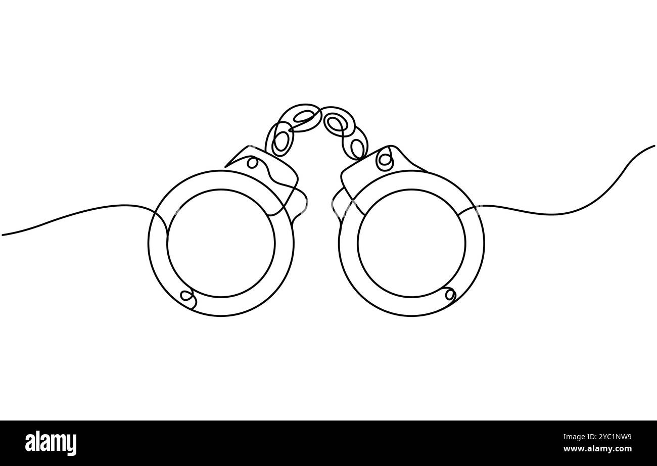 one line drawing of isolated vector object - handcuffs, One line ...