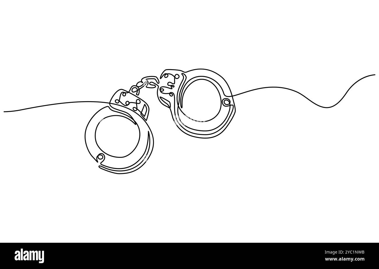 one line drawing of isolated vector object - handcuffs, One line ...