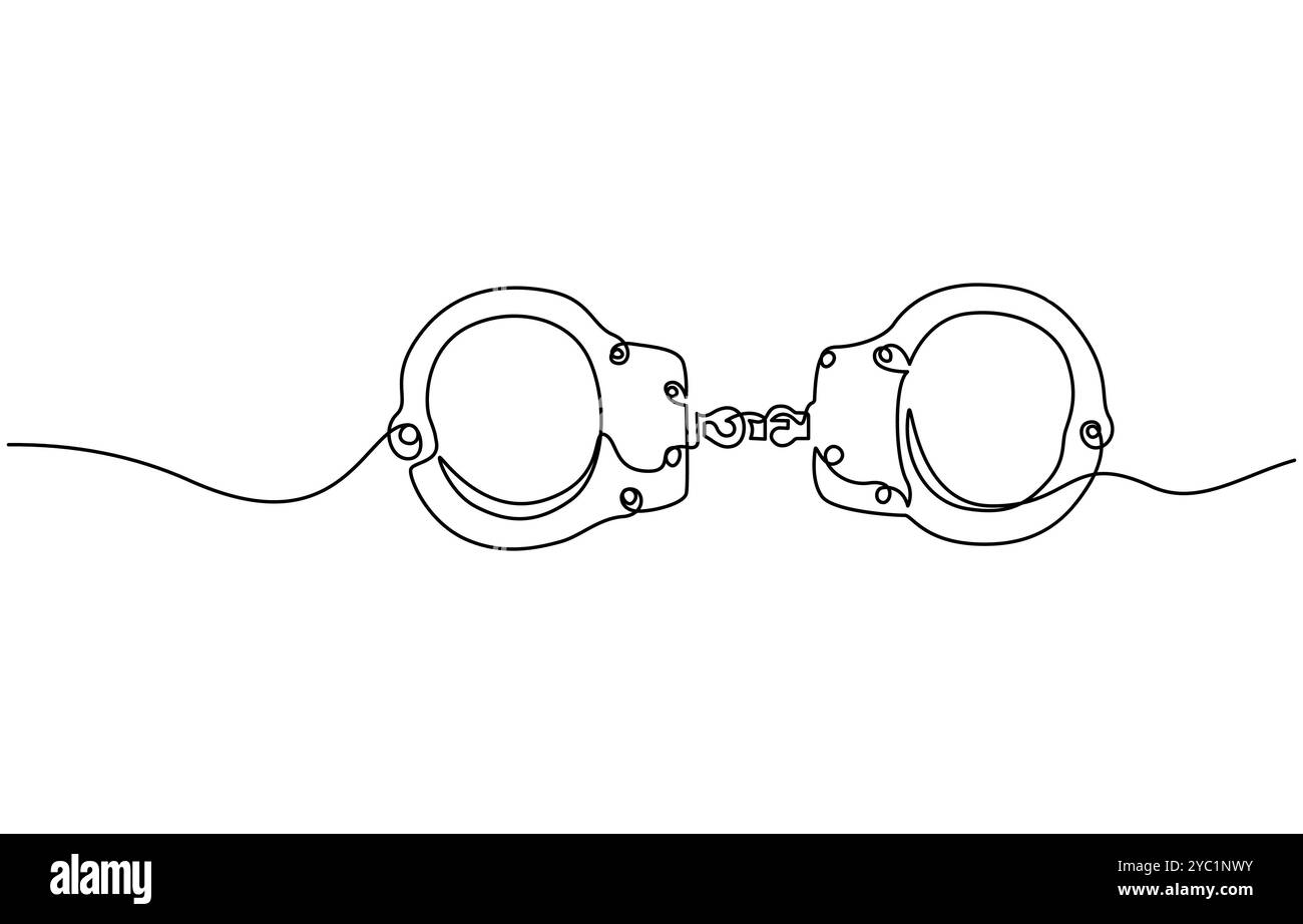 one line drawing of isolated vector object - handcuffs, One line ...