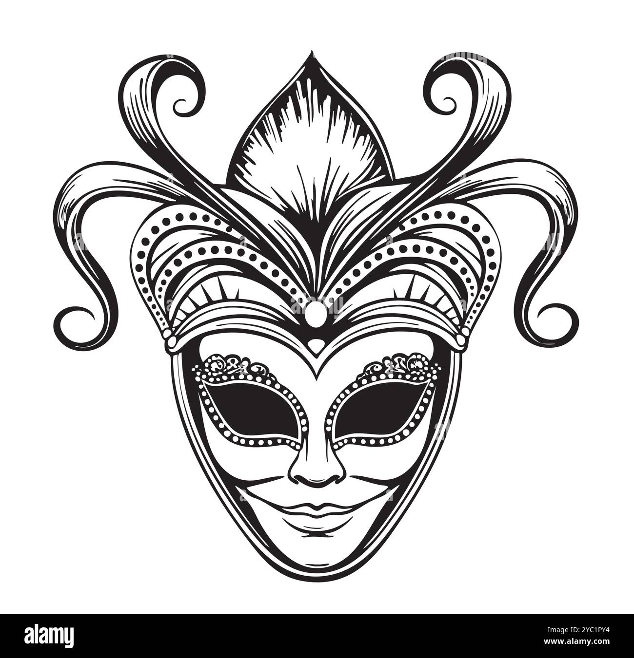 Carnival mask hand drawn engraving style sketch Vector illustration ...