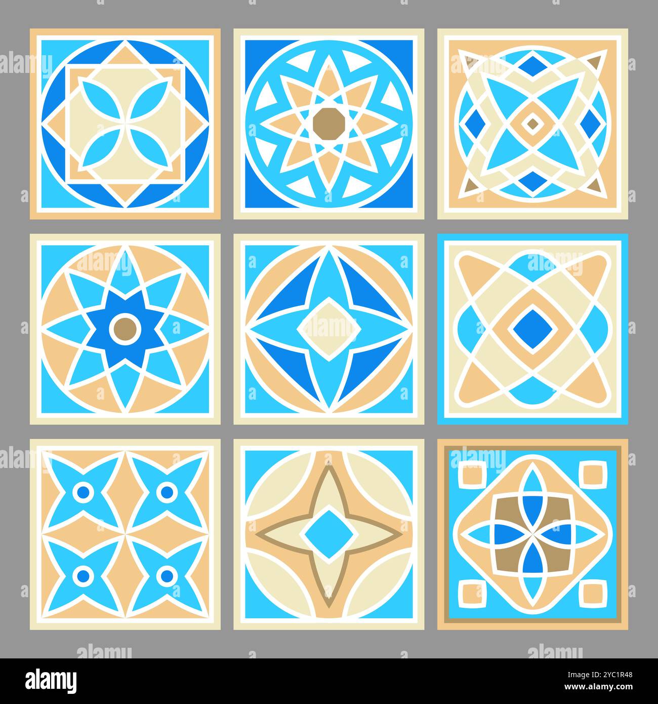 Set of vector hand drawn pattern of square ceramic tile. Ornate ...