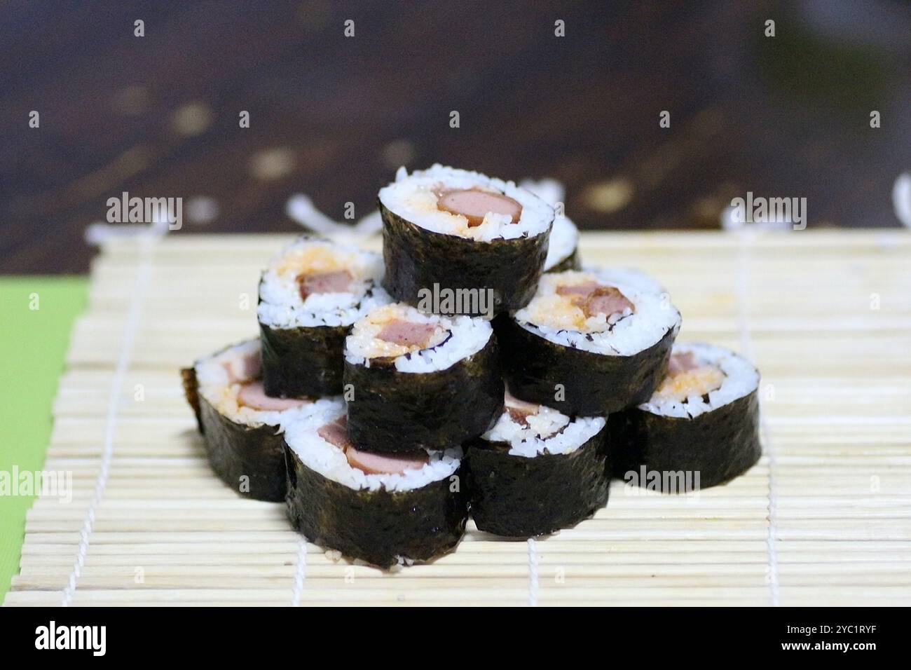 Stacked sliced vegetables white rice sushi in the restaurants Stock ...