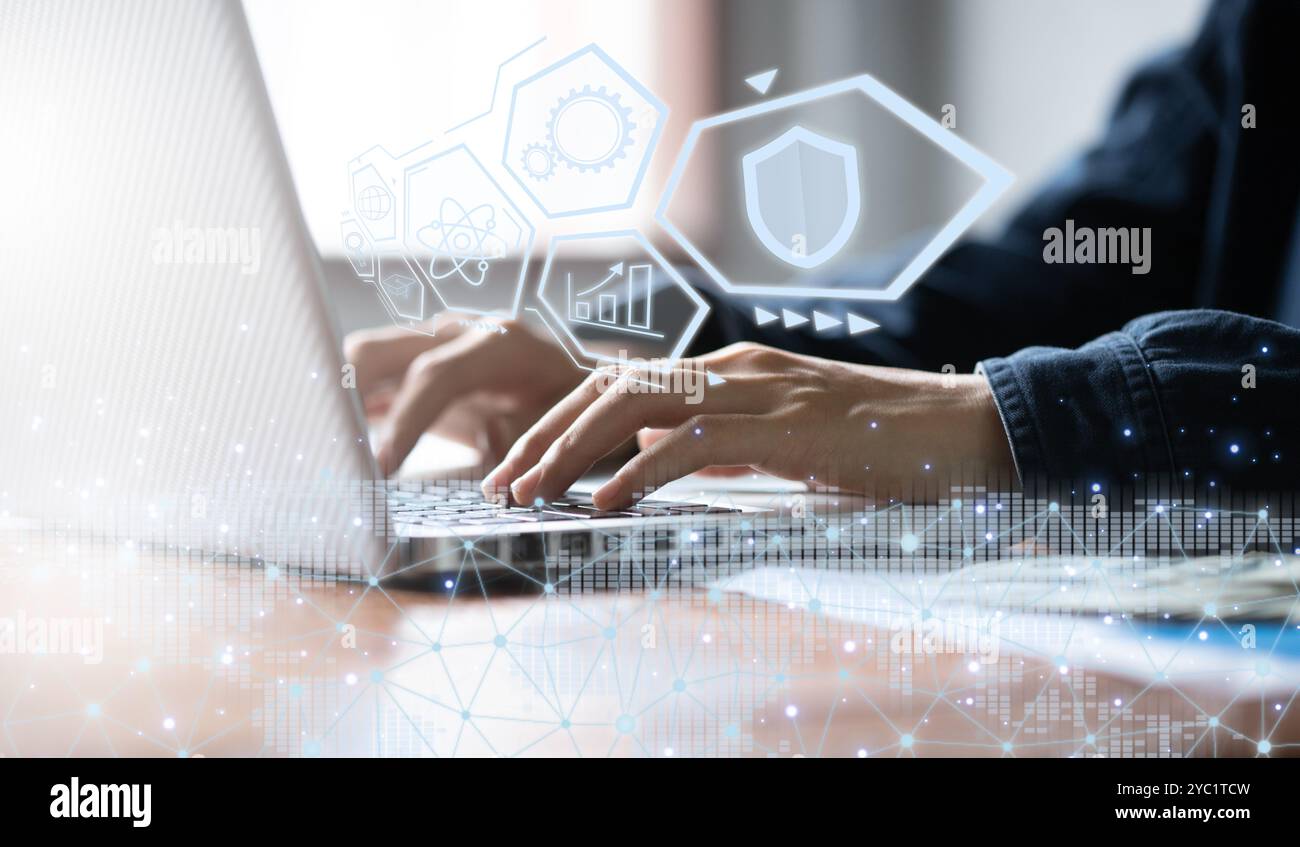 Woman Typing Keyboard Laptop Hand. Business Team Working Startup modern ...