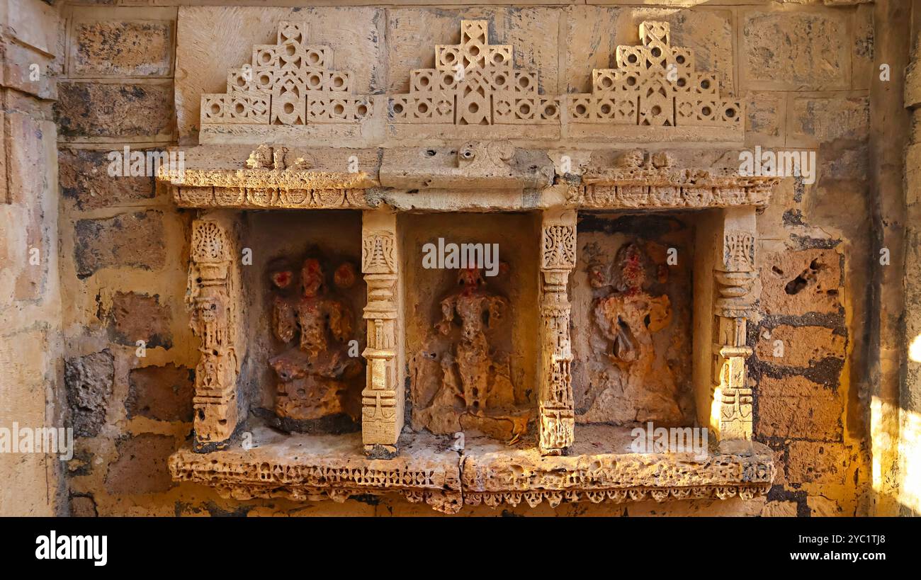 Carving of Hindu deities inside Minal Devi Vav or Stepwell, dating back ...