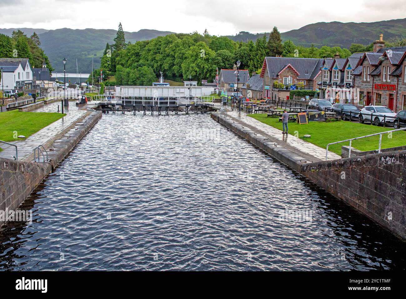 The Caledonian Canal flowing through the locks at Fort Augustus Stock ...